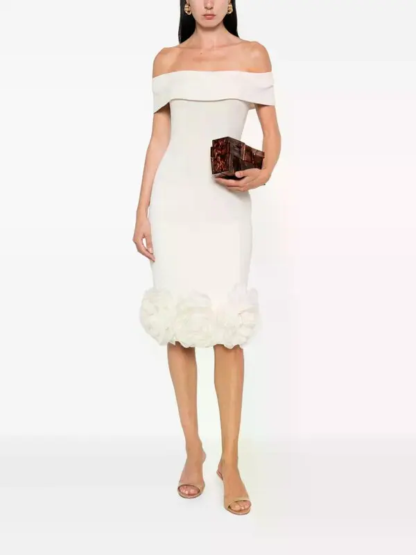 TARIK EDIZ Off-shoulder Rose-embellished Midi Dress