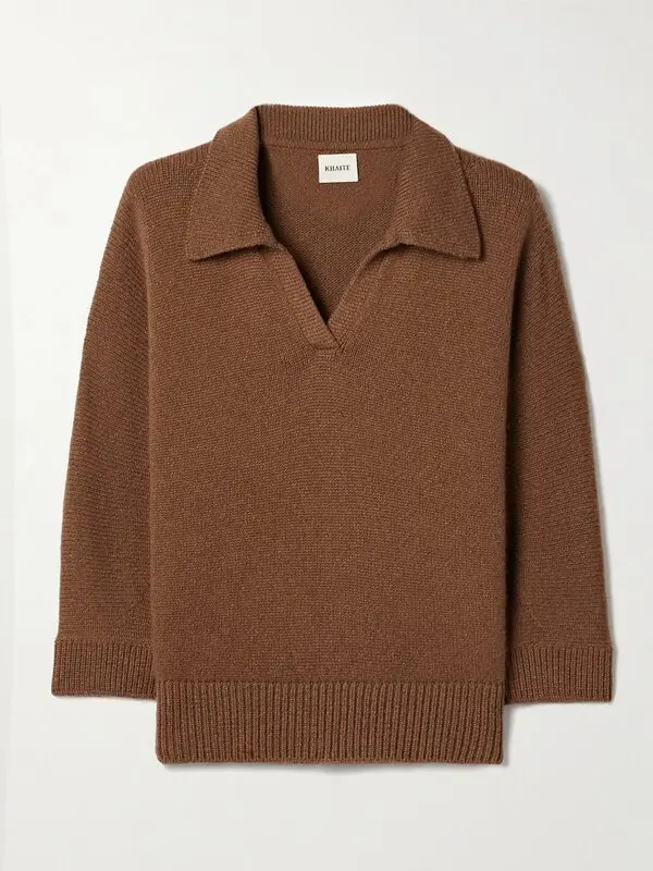 Khaite Herve Cashmere Polo Sweater - Brown