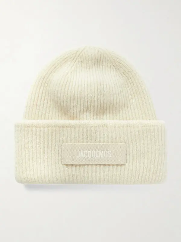 Jacquemus Grosgrain-trimmed Ribbed-knit Beanie - Off-white