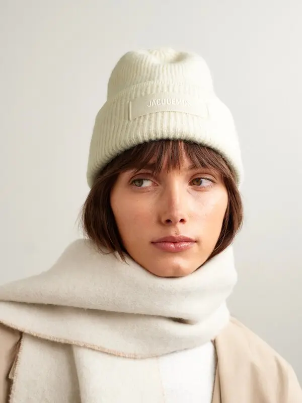 Jacquemus Grosgrain-trimmed Ribbed-knit Beanie - Off-white