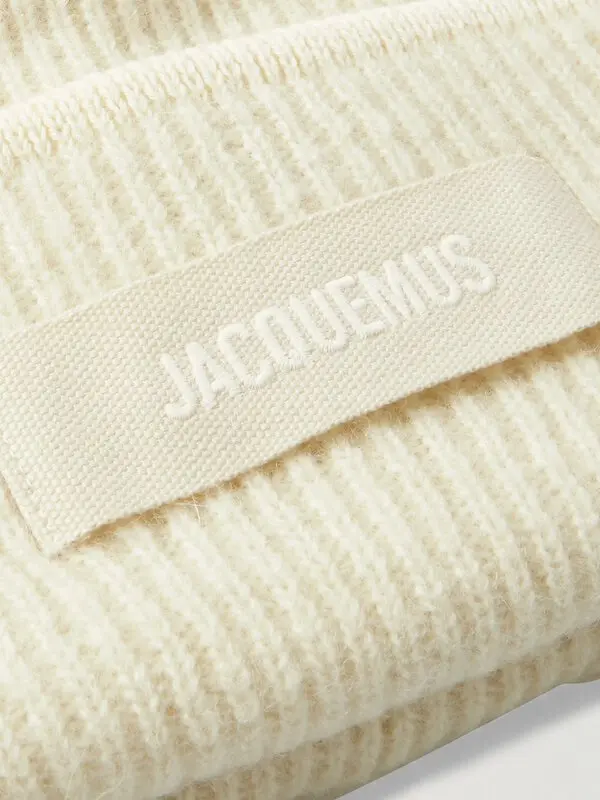 Jacquemus Grosgrain-trimmed Ribbed-knit Beanie - Off-white