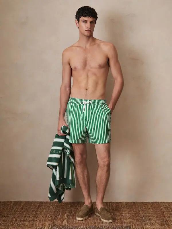 REISS Corva Striped Swim Shorts - Green/white