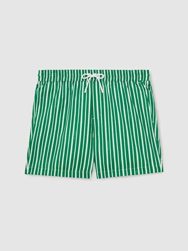 REISS Corva Striped Swim Shorts - Green/white