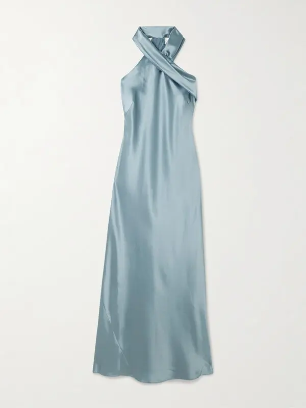Galvan Pandora Satin Halterneck Midi Dress