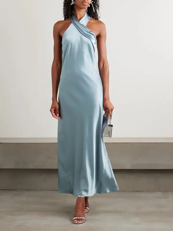 Galvan Pandora Satin Halterneck Midi Dress