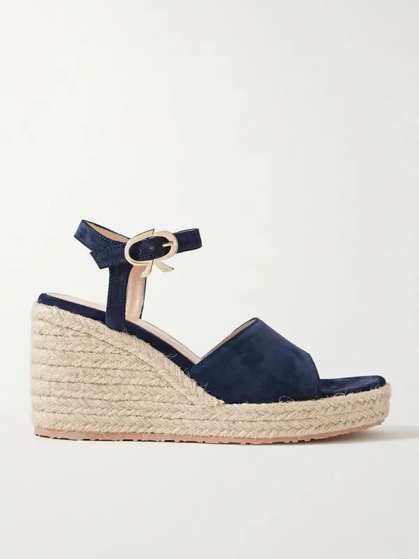GIANVITO ROSSI 90 Suede Espadrille Wedge Sandals - Blue