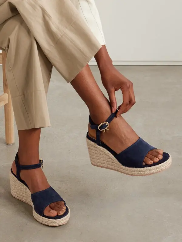 GIANVITO ROSSI 90 Suede Espadrille Wedge Sandals - Blue
