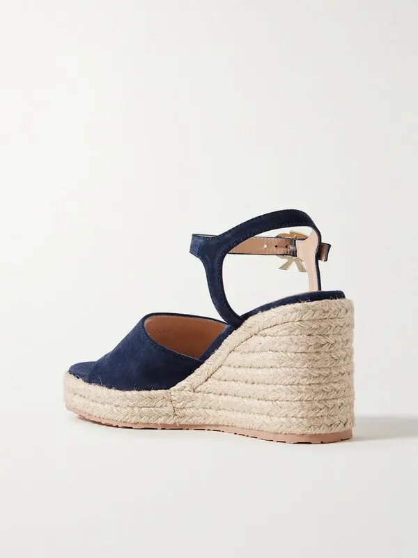 GIANVITO ROSSI 90 Suede Espadrille Wedge Sandals - Blue