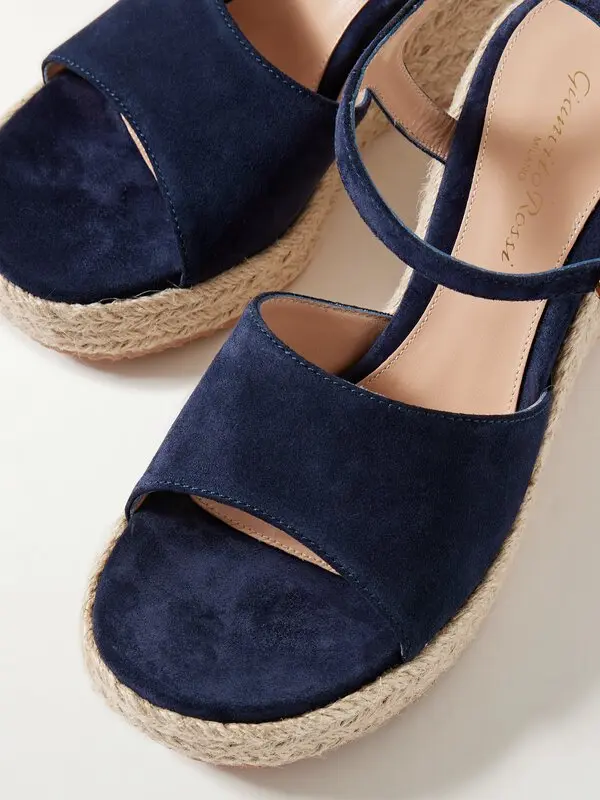 GIANVITO ROSSI 90 Suede Espadrille Wedge Sandals - Blue