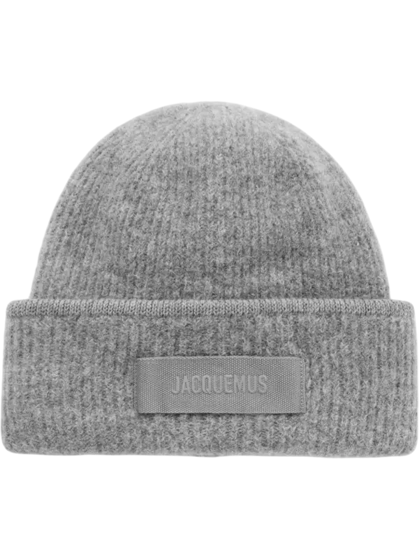 Jacquemus Ribbed-knit Beanie With Grosgrain Trim - Gray