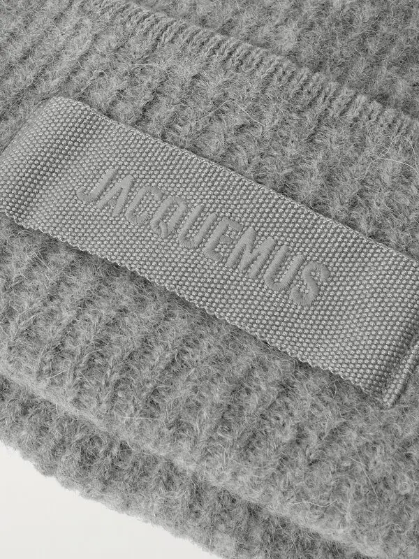 Jacquemus Ribbed-knit Beanie With Grosgrain Trim - Gray