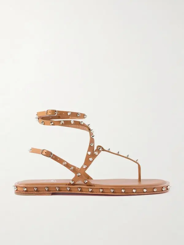 CHRISTIAN LOUBOUTIN Bombina Studded Leather Sandals - Brown