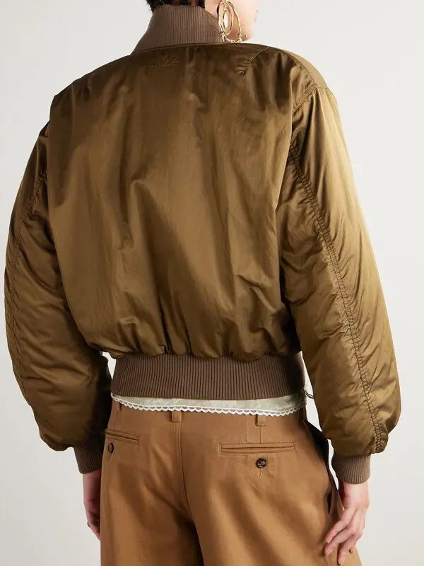 Chloé Cropped Shell Bomber Jacket - Brown