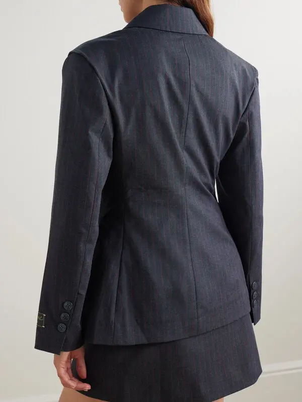 GANNI Asymmetric Pinstriped Woven Blazer - Gray