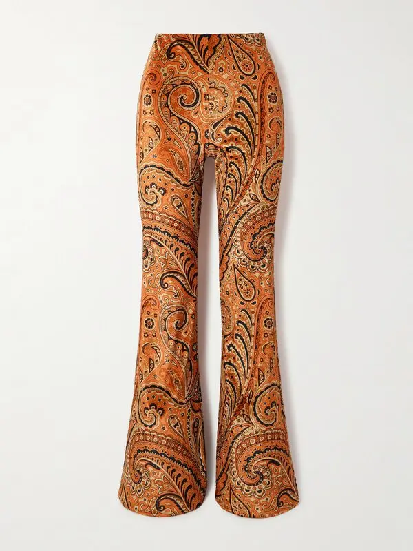 Etro Paisley-print Stretch-velvet Flared Pants