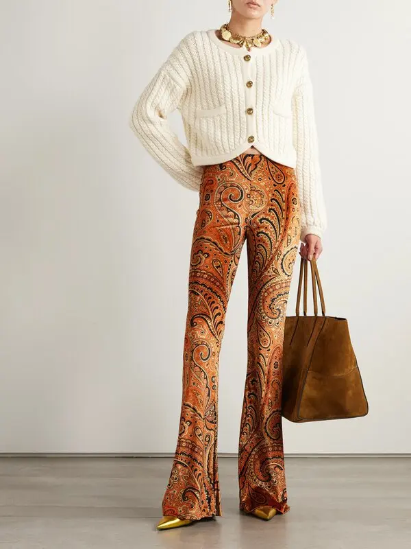 Etro Paisley-print Stretch-velvet Flared Pants