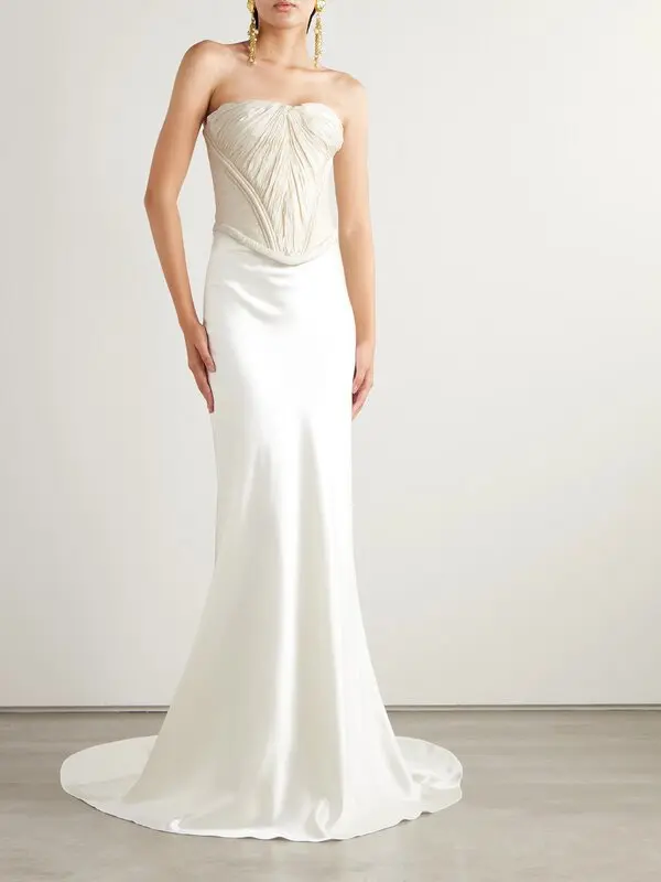 DANIELLE FRANKEL Priscilla Strapless Gathered Taffeta Bustier Top