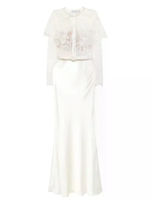 SELF-PORTRAIT Lace-panel Satin Maxi Dress