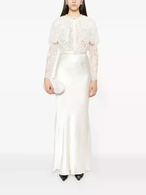 SELF-PORTRAIT Lace-panel Satin Maxi Dress