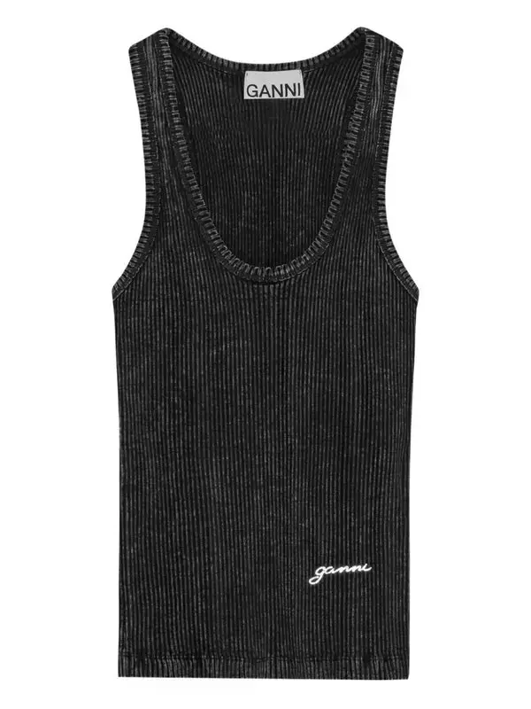 GANNI Ribbed Tank Top - Black