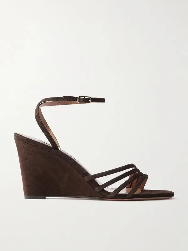 AQUAZZURA Latour 85 Suede Wedge Sandals - Brown