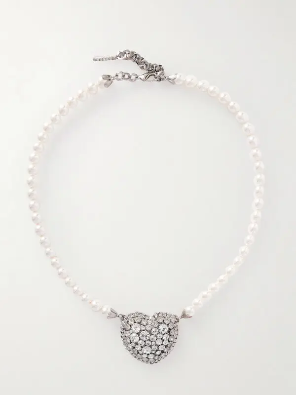 Alessandra Rich Tone Crystal And Faux Pearl Necklace - Silver