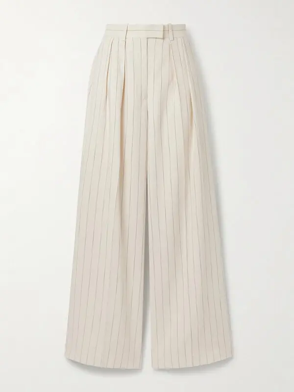 ANINE BING Lou Pleated Pinstriped Wide-leg Pants - Neutrals