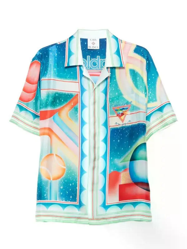 Casablanca Galaxy Court Geometric-print Silk Shirt - Blue