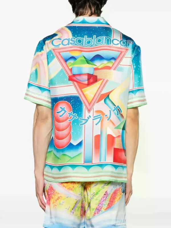 Casablanca Galaxy Court Geometric-print Silk Shirt - Blue