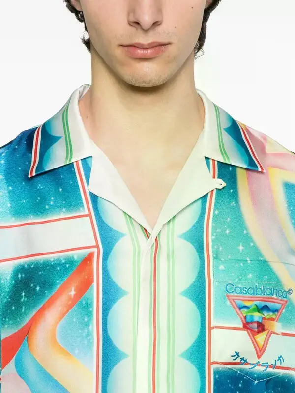 Casablanca Galaxy Court Geometric-print Silk Shirt - Blue