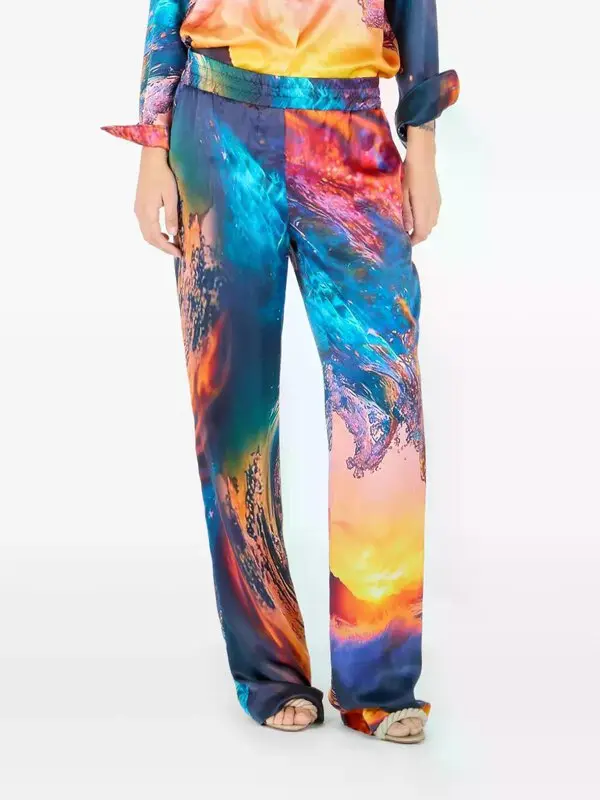 Roberto Cavalli Wave-print Wide Leg Trousers