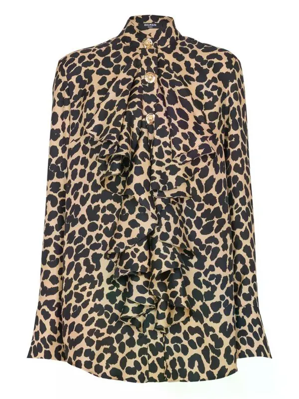 Balmain Ruffled Leopard-print Shirt