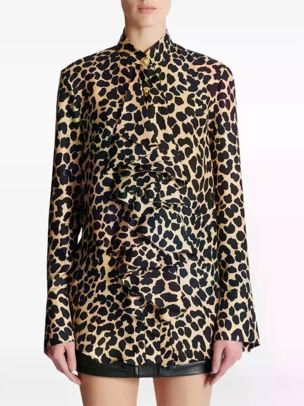 Balmain Ruffled Leopard-print Shirt