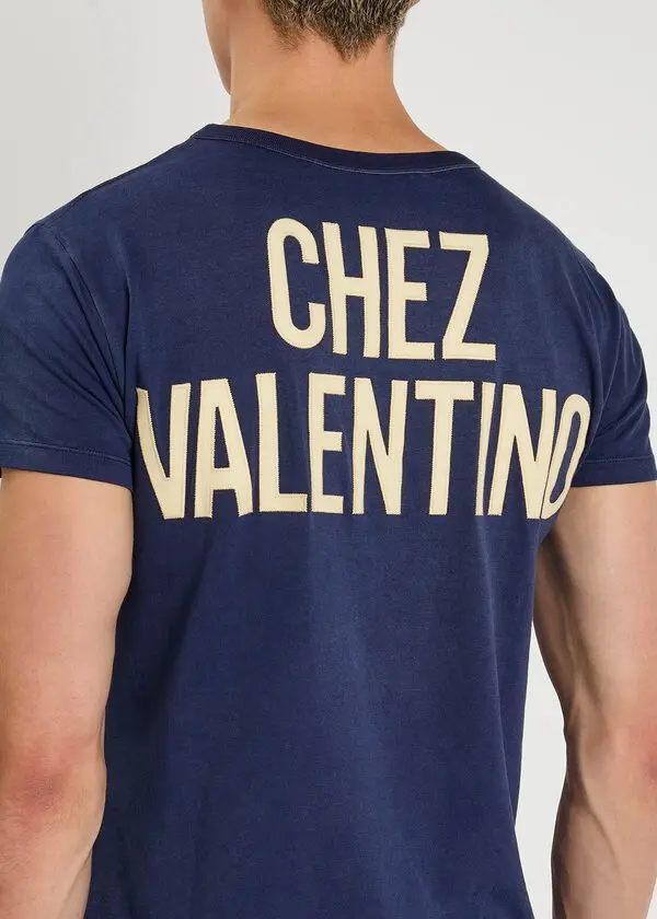 Tシャツ・カットソー VALENTINO NAVY COTTON T-SHIRT COTTON トップス Valentino Navy Logo Print T-Shirt