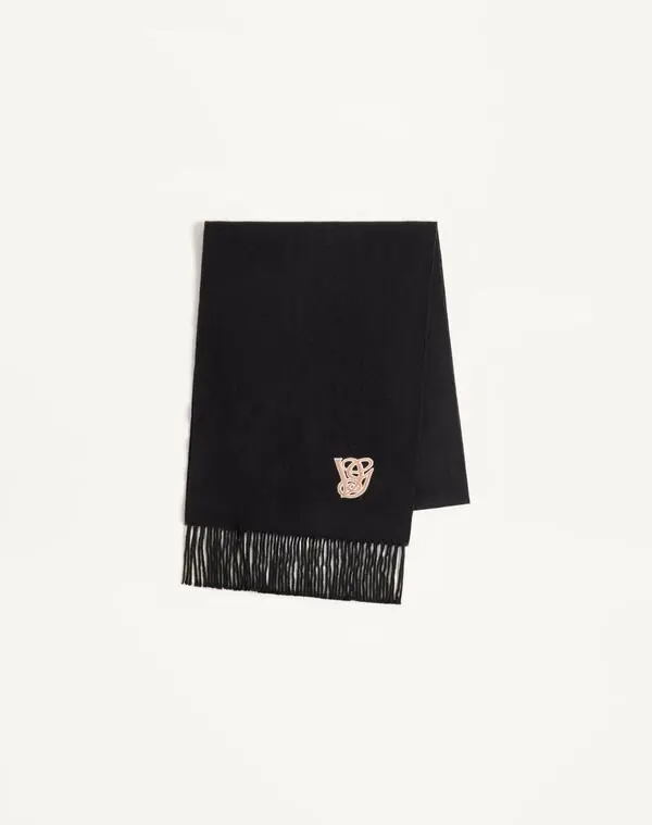 Valentino Garavani Embroidered Wool And Cashmere Scarf - Black