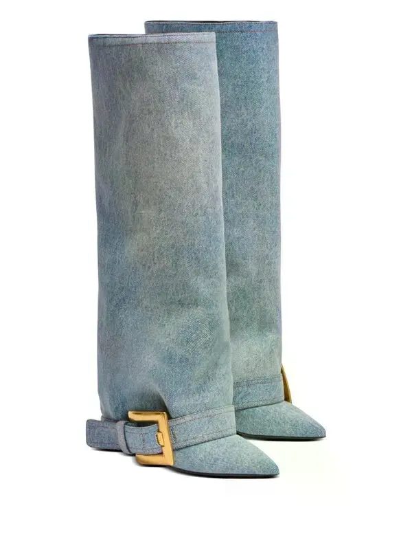 Balmain Buckled Stiletto Boots - Blue