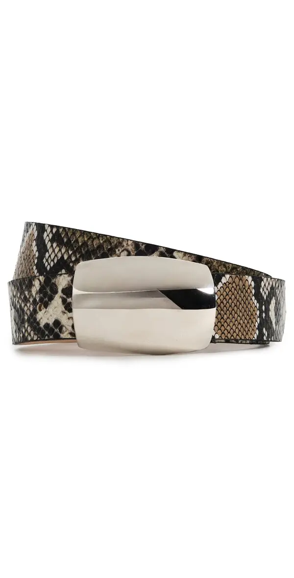 L'Agence Milou Domed Croc Embossed Belt - Dark Snake Embossed