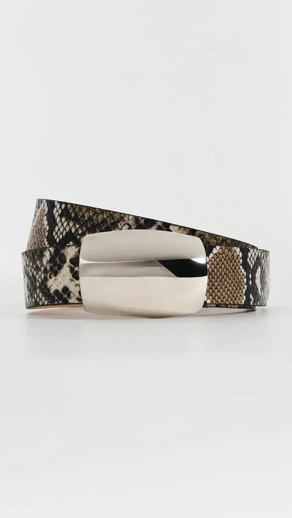 L'Agence Milou Domed Croc Embossed Belt - Dark Snake Embossed