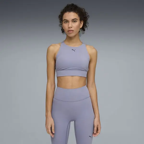 PUMA Shapeluxe High Neck Moisture Wicking, Mid Impact Sports Bra - Gray