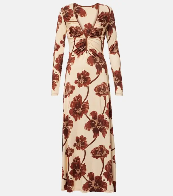 Johanna Ortiz Floral Jersey Midi Dress - Beige
