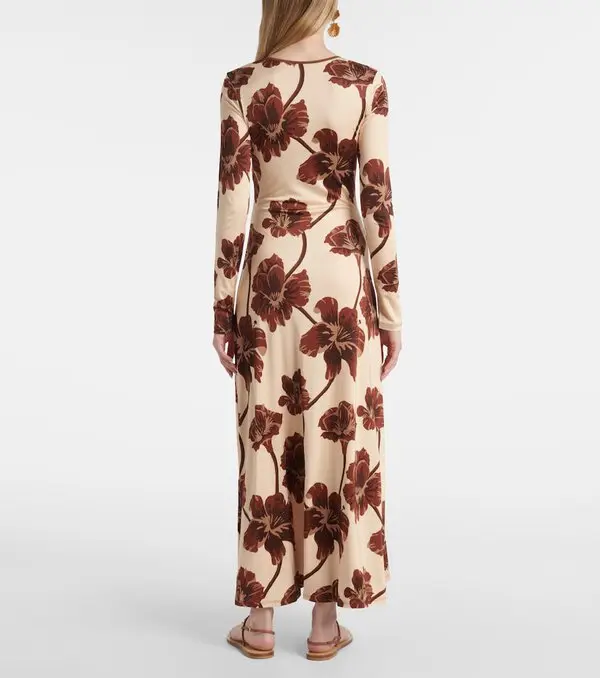 Johanna Ortiz Floral Jersey Midi Dress - Beige