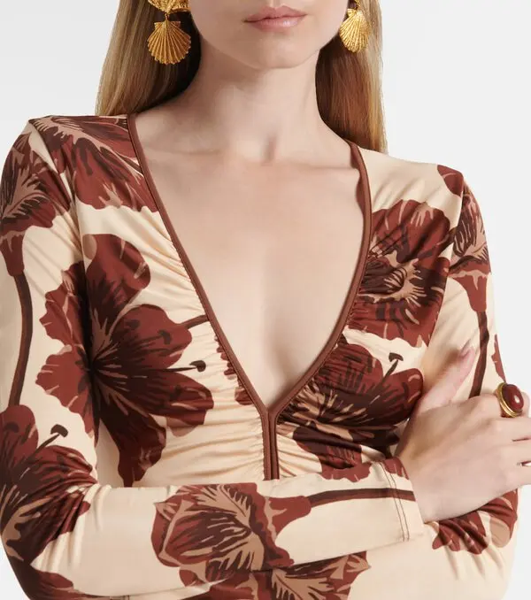 Johanna Ortiz Floral Jersey Midi Dress - Beige