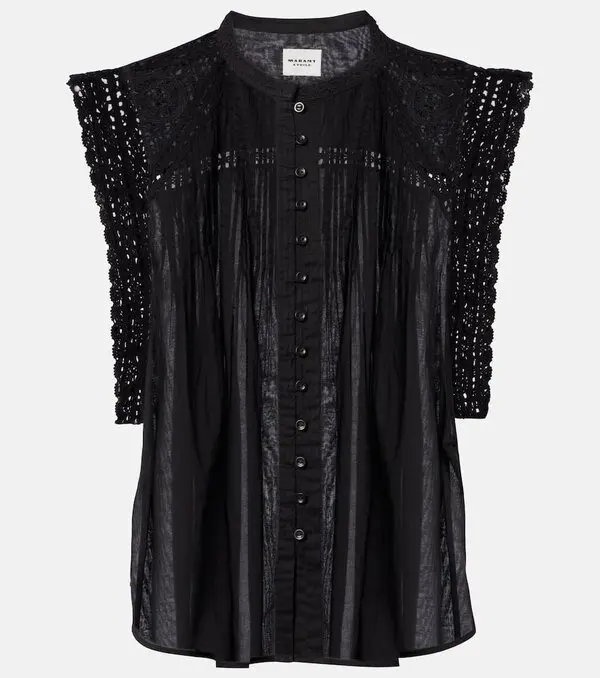 MARANT ETOILE Grecia Lace-trimmed Cotton Blouse - Black