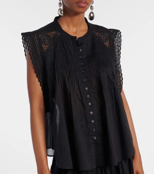 MARANT ETOILE Grecia Lace-trimmed Cotton Blouse - Black