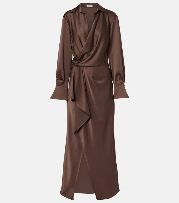 Simkhai Talita Draped Satin Wrap Dress - Brown