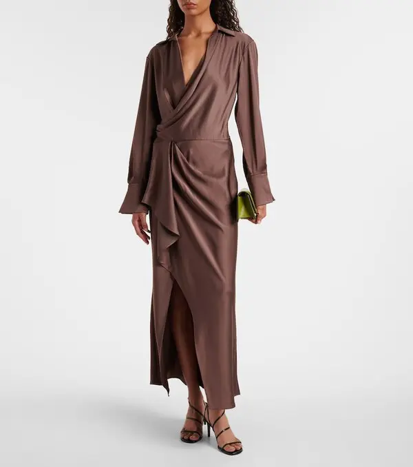 Simkhai Talita Draped Satin Wrap Dress - Brown