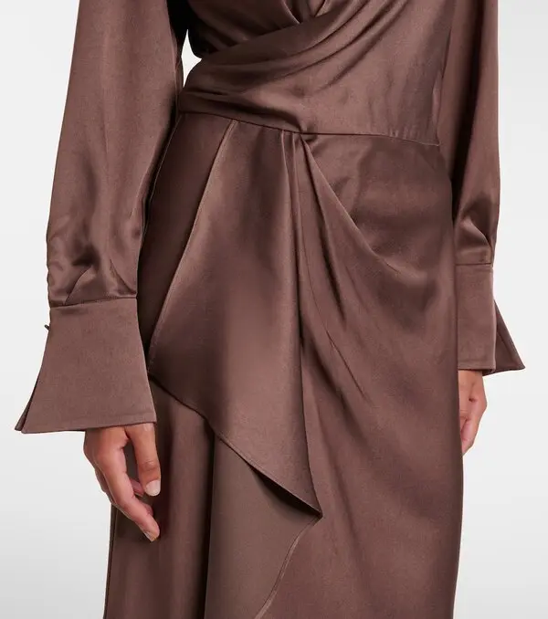 Simkhai Talita Draped Satin Wrap Dress - Brown
