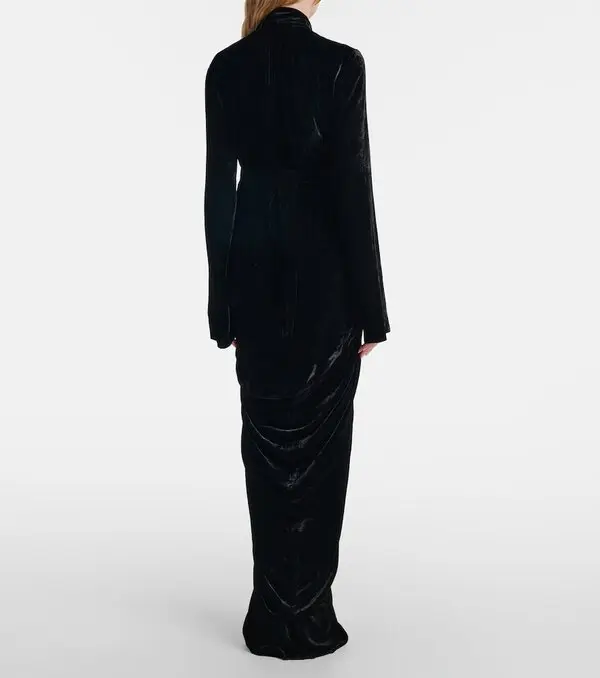 Rick Owens Ruched V-neck Gown - Black