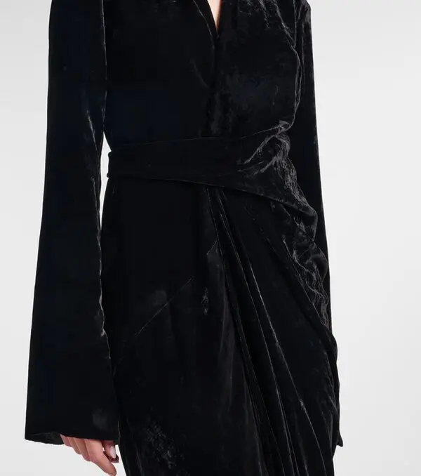 Rick Owens Ruched V-neck Gown - Black