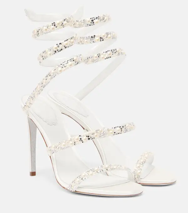 Rene Caovilla Cleo 105 Embellished Satin Sandals - White
